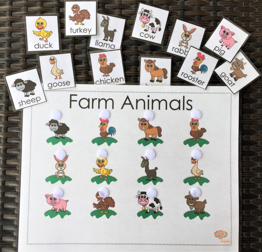 Farm Animal Matching Activity, 12 Labeled Farm Animal Pictures ...