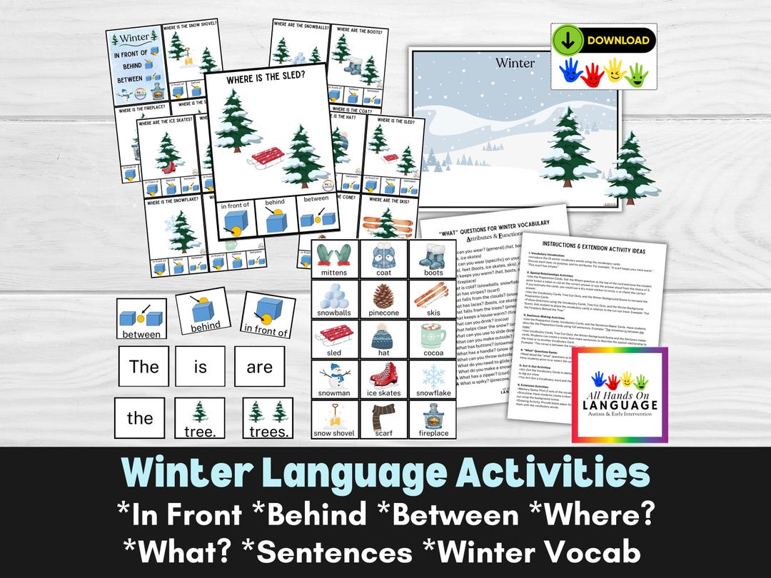Winter Language Activity Set: Vocabulary, Prepositions, Sentences, WH ...