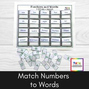 Numbers 1-20 Matching Game: Numerals and Words (PDF Printable, 2 ...