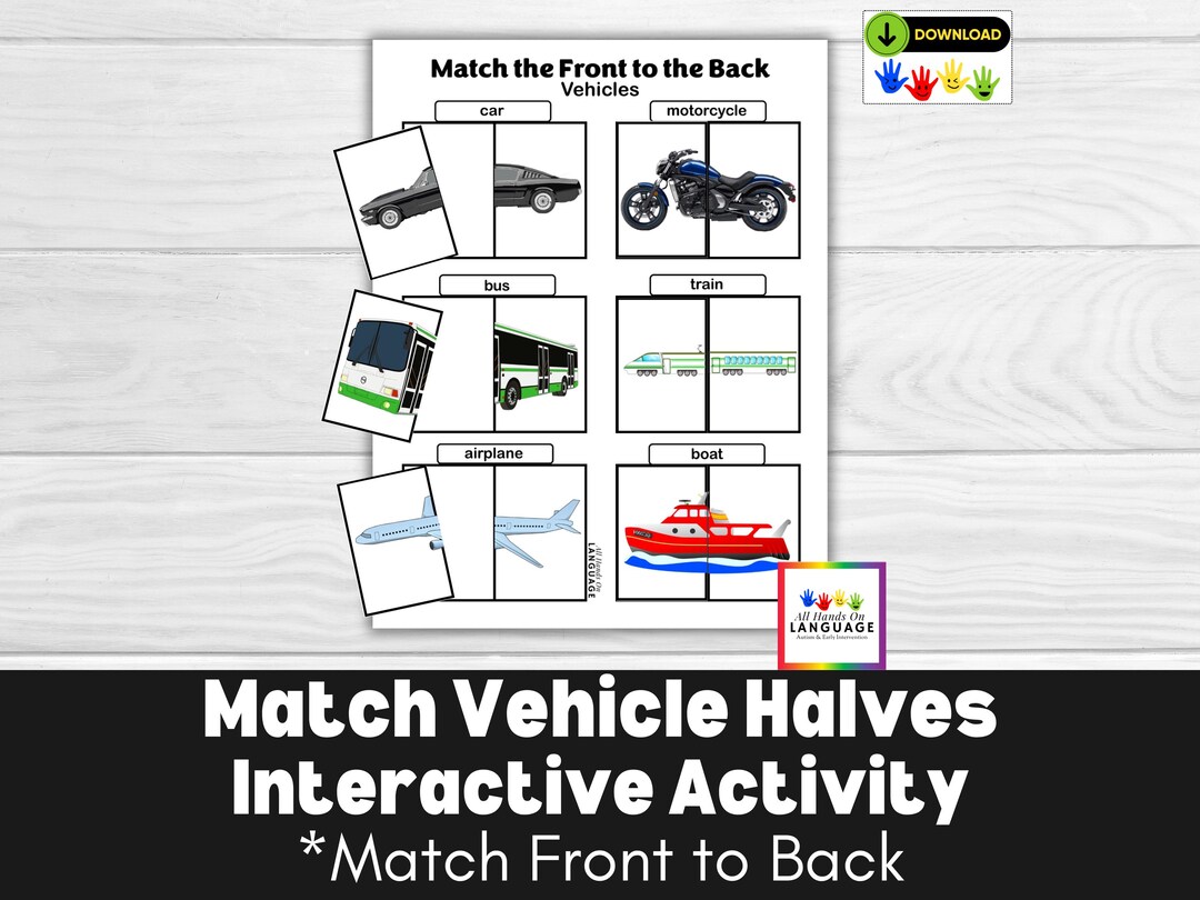 Match the Front to the Back-vehicles Interactive Activity, Match the ...