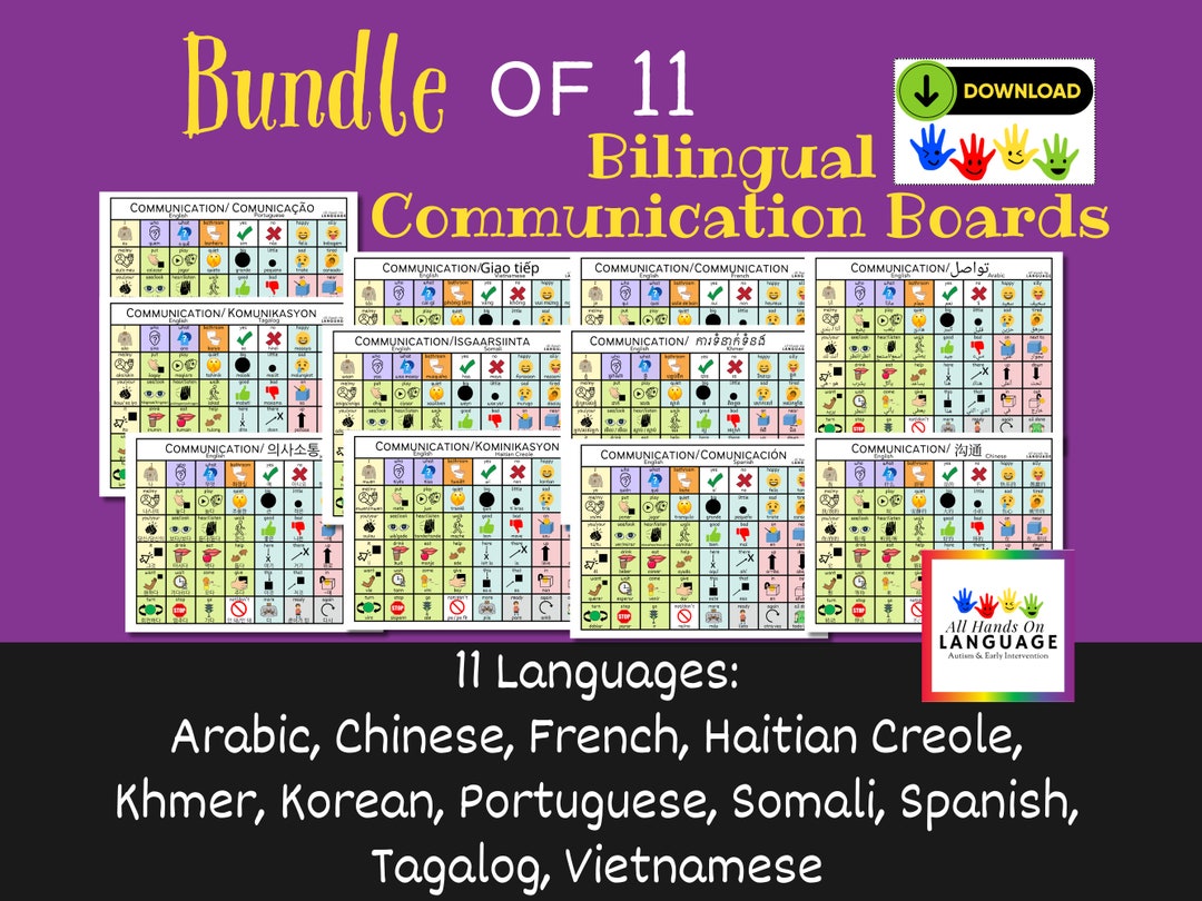 Bundle of 11 Bilingual Communication Boards 48, Aided-language, AAC ...