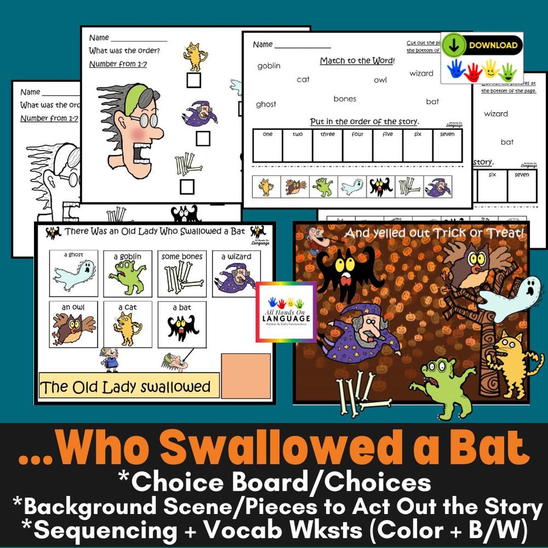 Old Lady Who Swallowed a Bat Story Companion: Sequencing & Speech ...