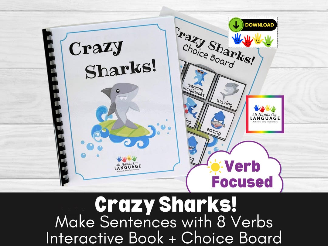 Crazy Sharks! Interactive Book and Choice Board, 8 Action Verbs to Make ...
