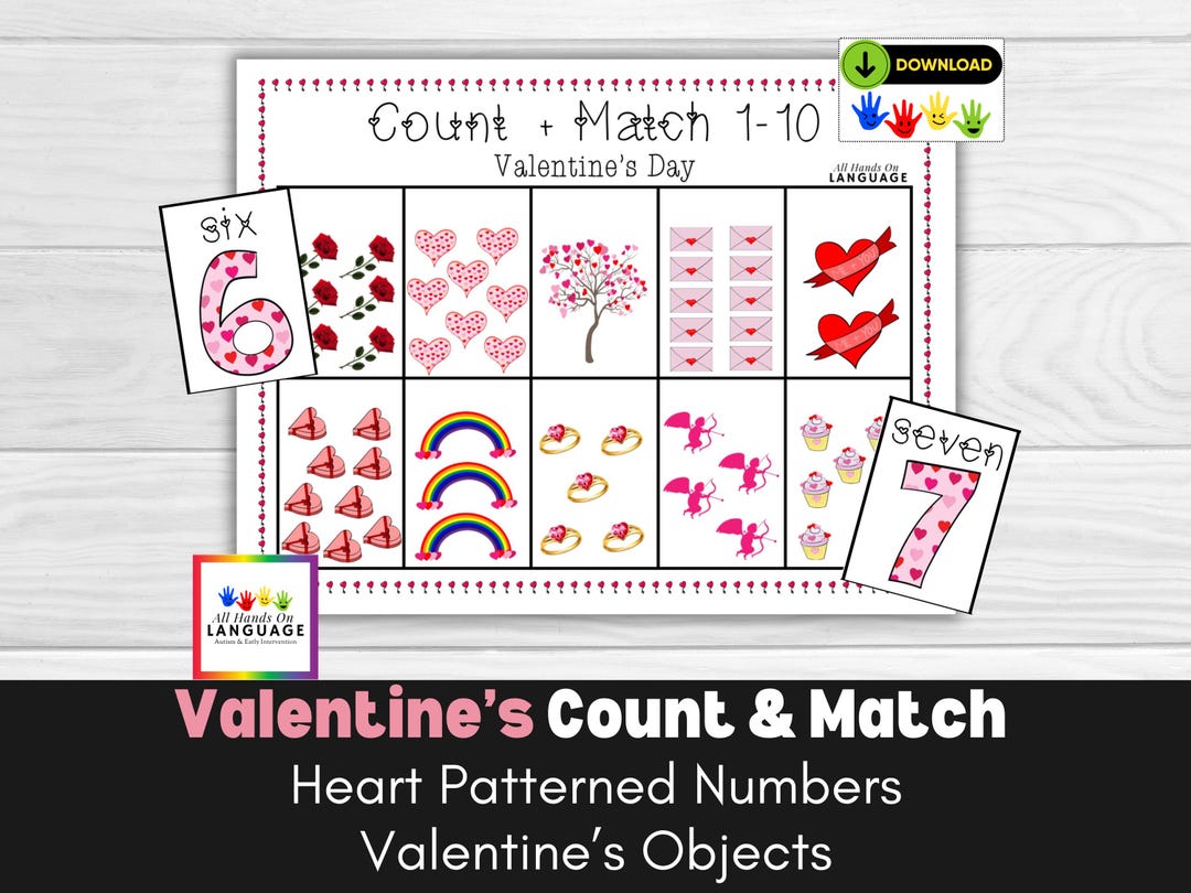 Valentine's Numbers 1-10 Count and Match Activity, Autism and Preschool ...