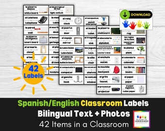 Spanish to English Classroom Labels and Picture Cards - Etsy