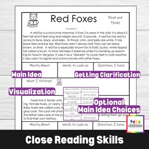 Red Fox Comprehension Unit, Cause + Effect, Critical Thinking, and ...