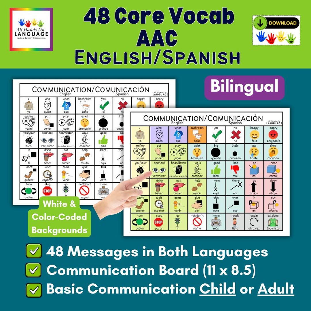 Bilingual Communication Board: Spanish + English, AAC, ESL (PDF ...