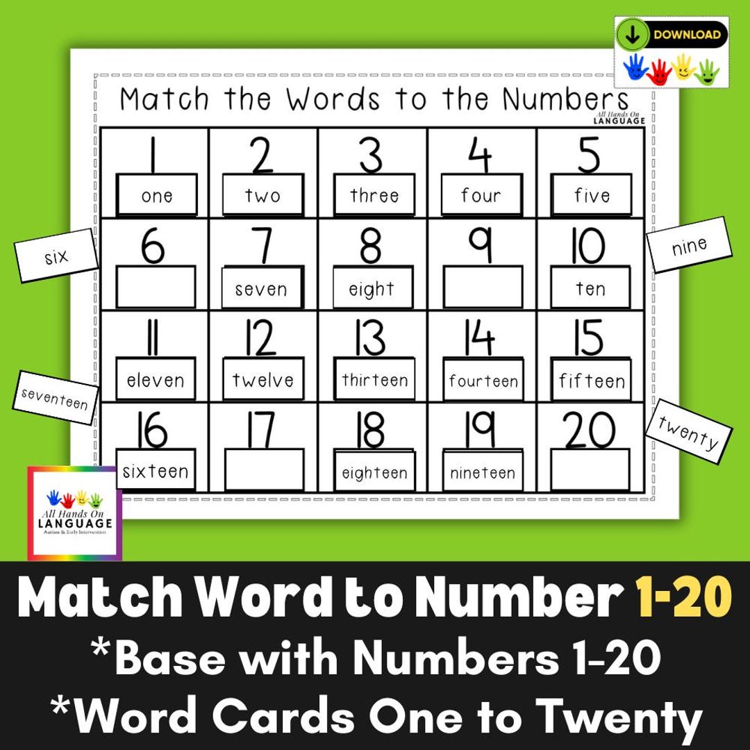 Numbers 1-20 Matching Activity: Match Word to Number, Autism ...