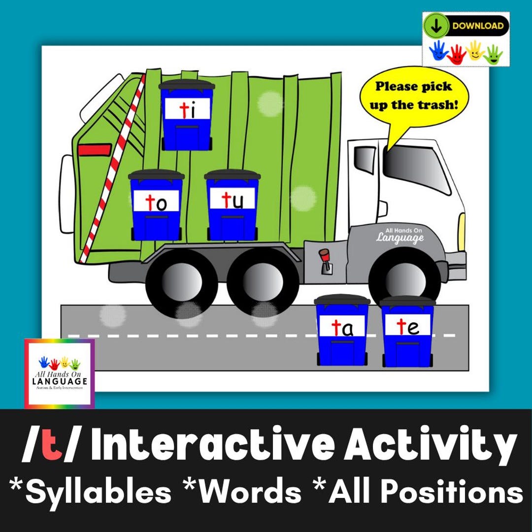 T Syllables & Words Activity, /t/, Pick up the Trash Cans and Put Them ...