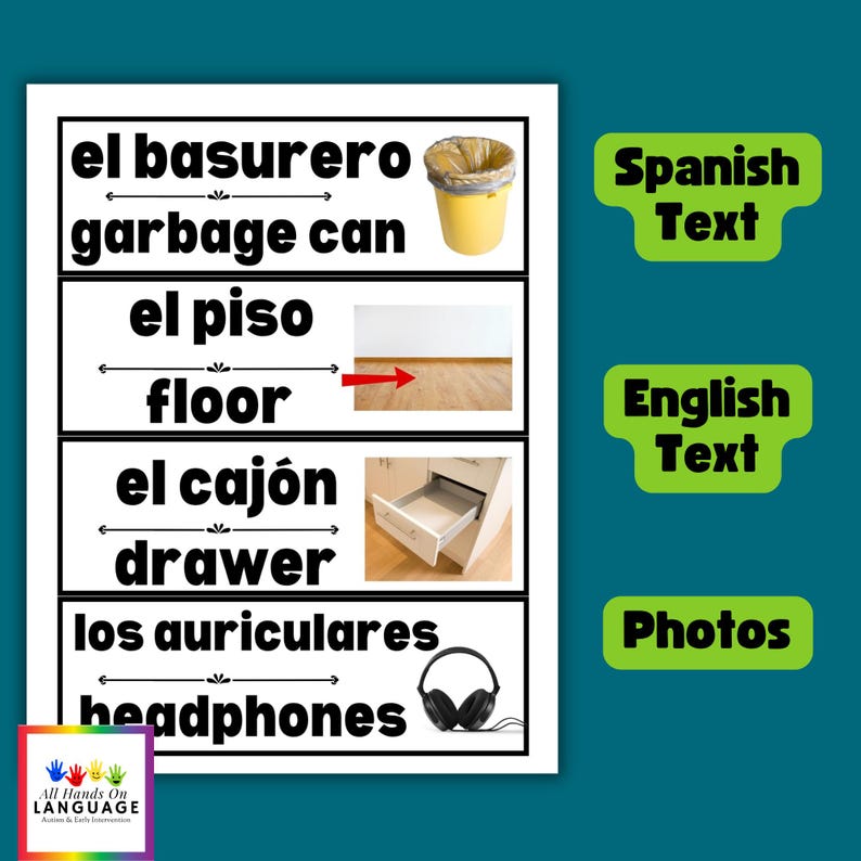 Bilingual Spanish/english Classroom Labels With Photos (2 Sizes) - PDF ...