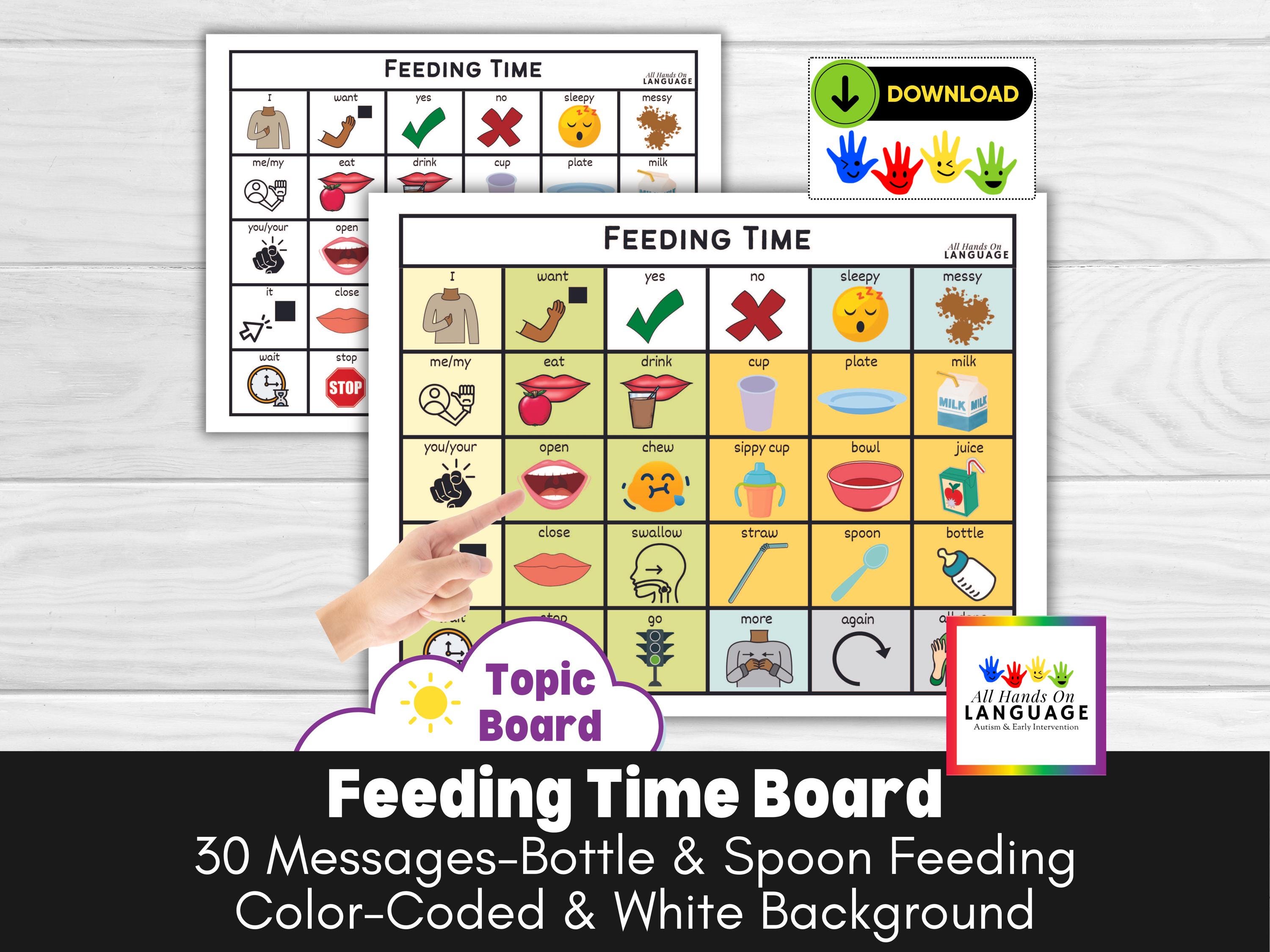 Feeding Communication Board: 30 Messages, Color-coded AAC (PDF ...