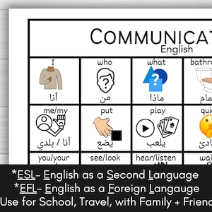 Bilingual Arabic English Communication Board: AAC, ESL (PDF Printable ...
