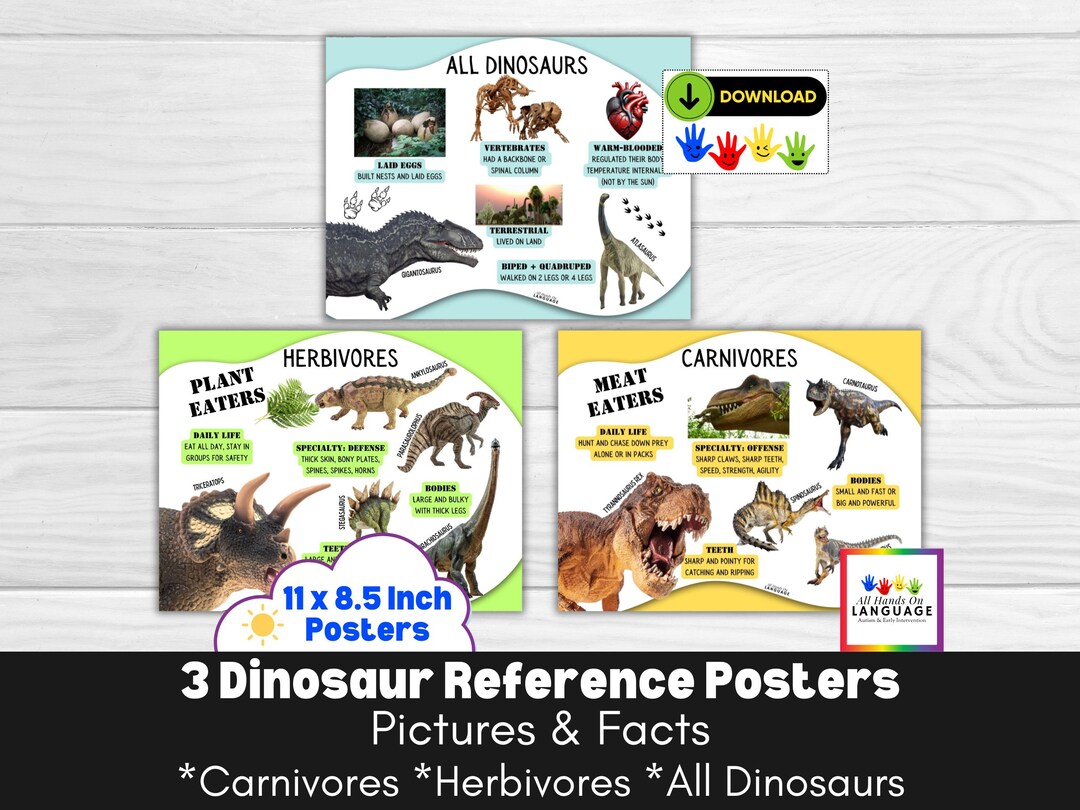 Dinosaur Reference Posters: Carnivores, Herbivores, Common Traits (US ...