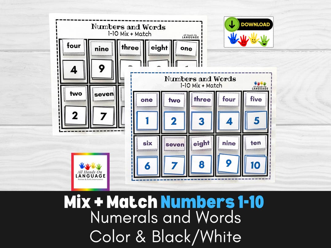 Numbers 1-10 Matching Game: Numerals and Words (PDF Printable, 2 ...