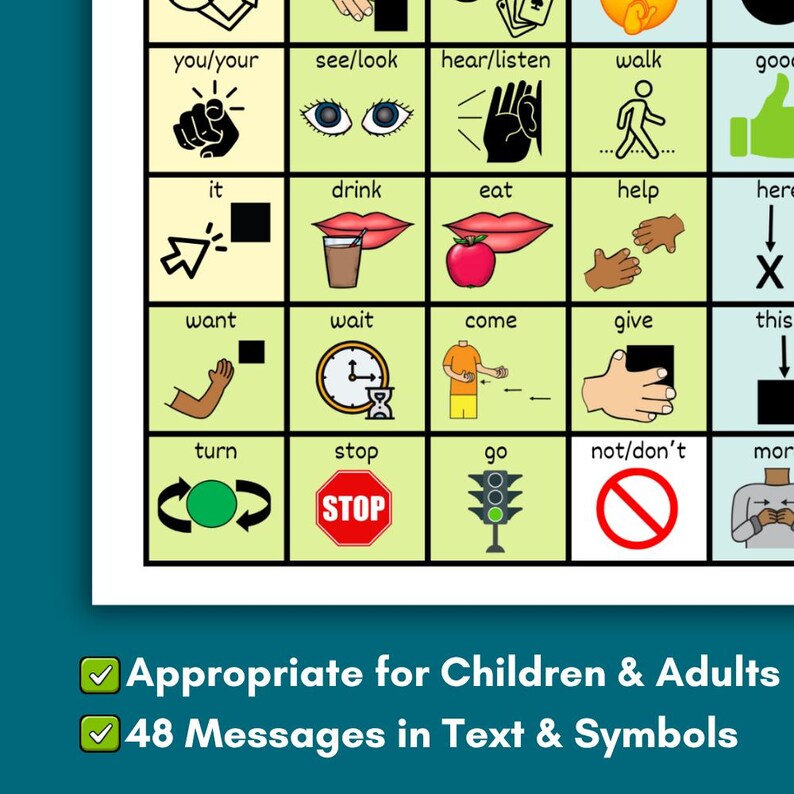 Core Communication Board: 48 Vocabulary Words, Color Coded + White ...