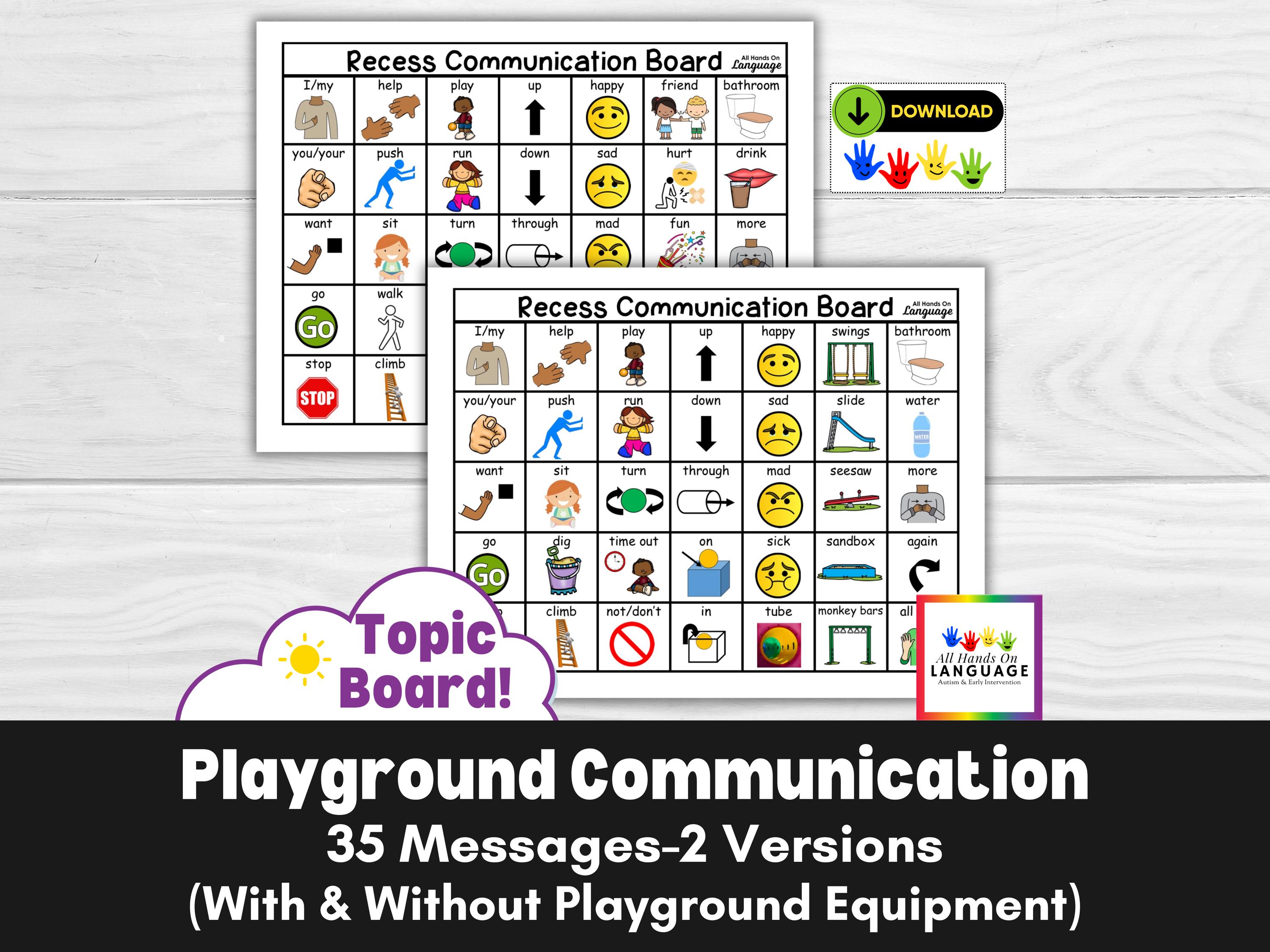 Playground Communication Board: 35 Messages for Nonverbal Children (PDF ...
