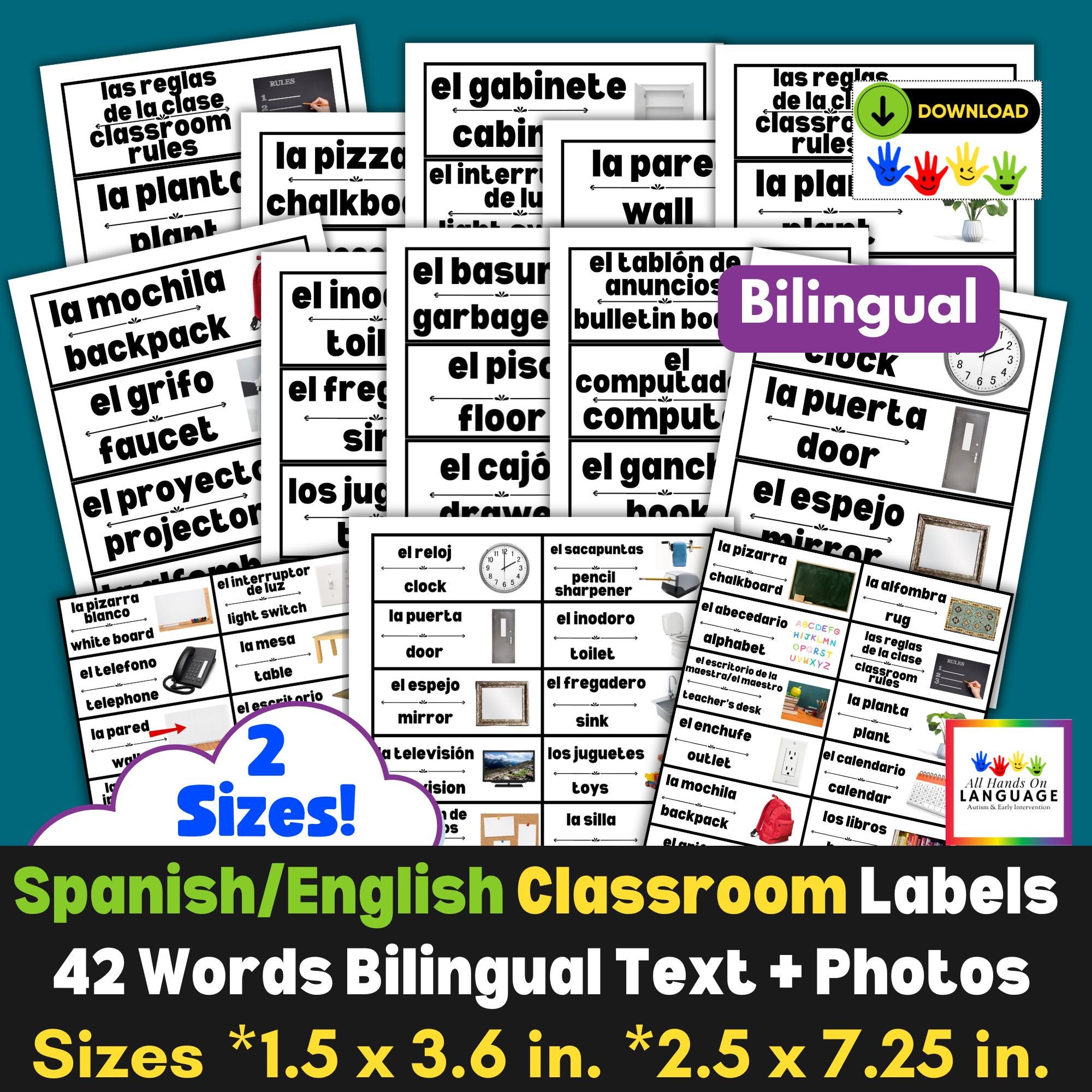 Bilingual Spanish/english Classroom Labels With Photos (2 Sizes) - PDF ...