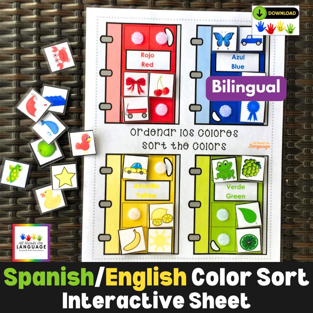 Bilingual Spanish/english Color Sort Interactive Activity, 4 Colors-24 ...
