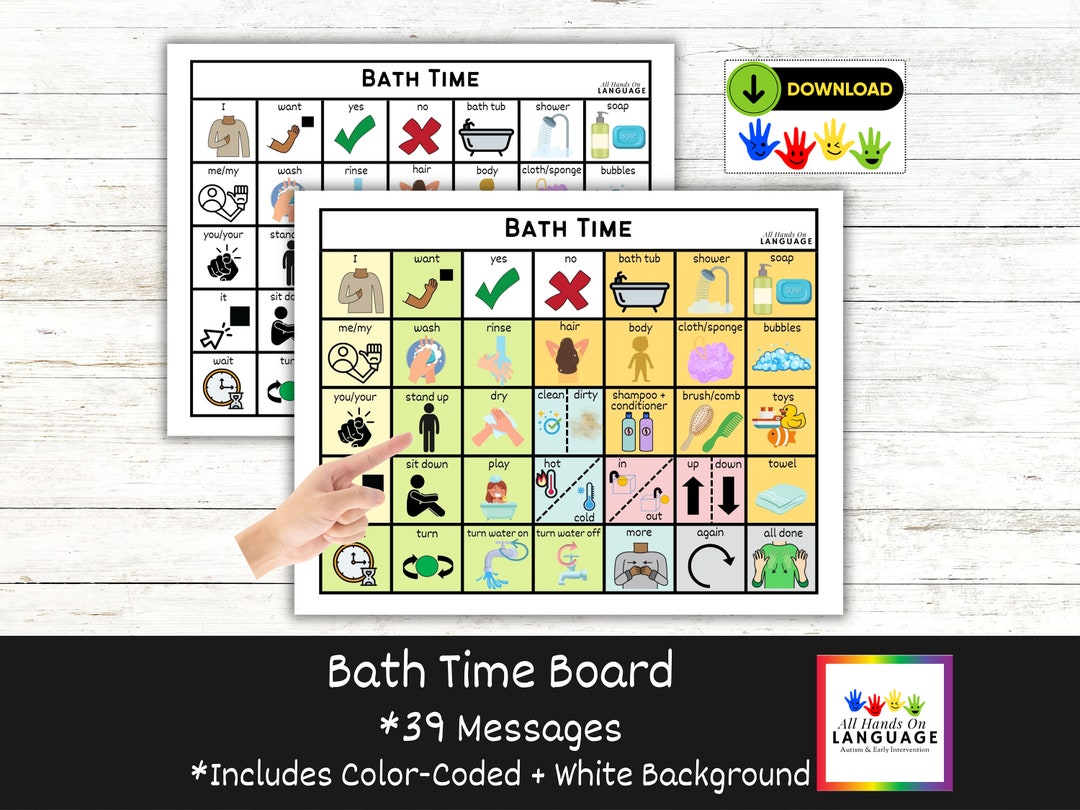 Bath Time Communication Board, Aided Language, AAC, ASL, Non Verbal ...