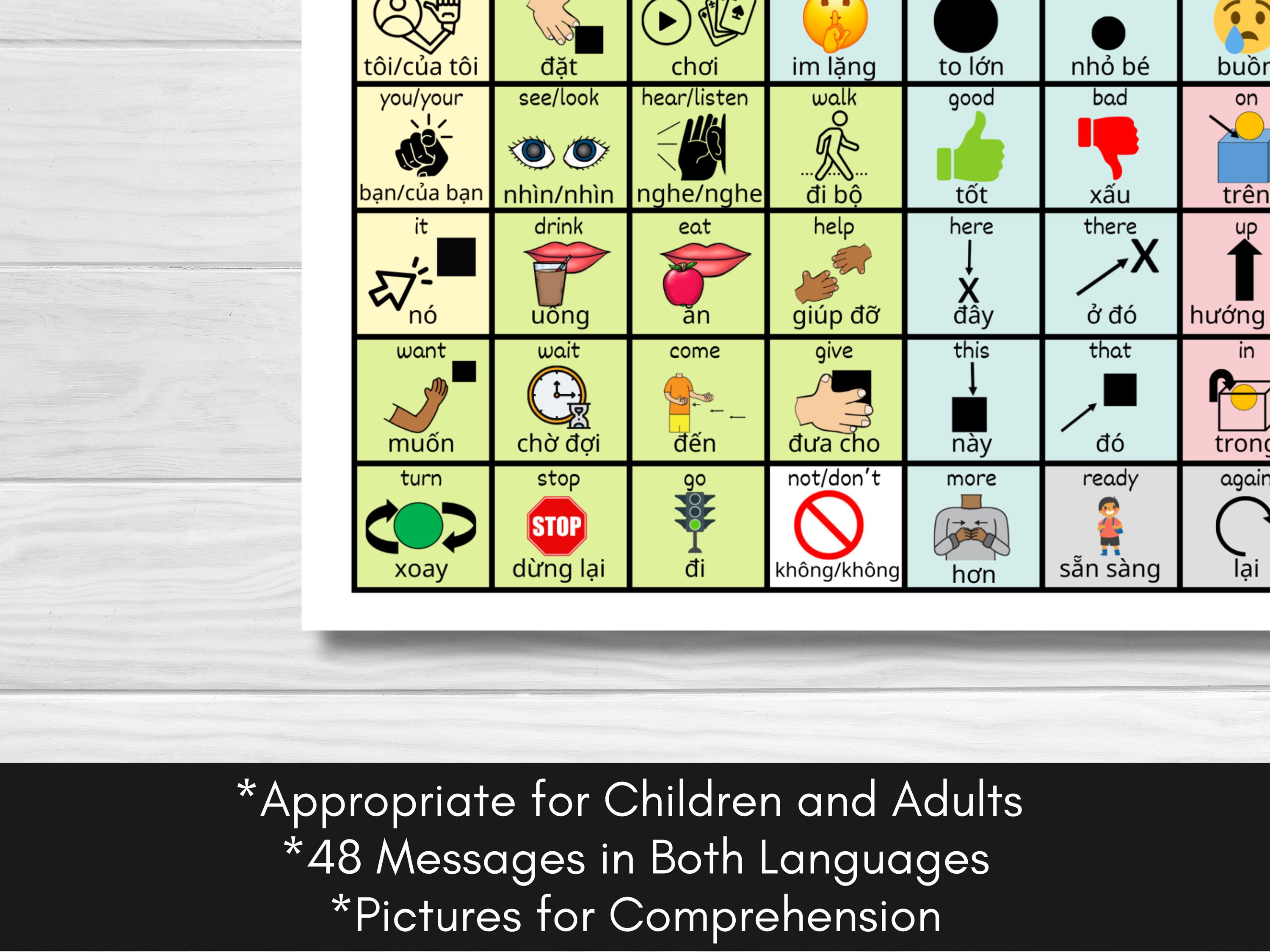 Bilingual Vietnamese English Communication Board: 48 AAC, ESL (PDF ...