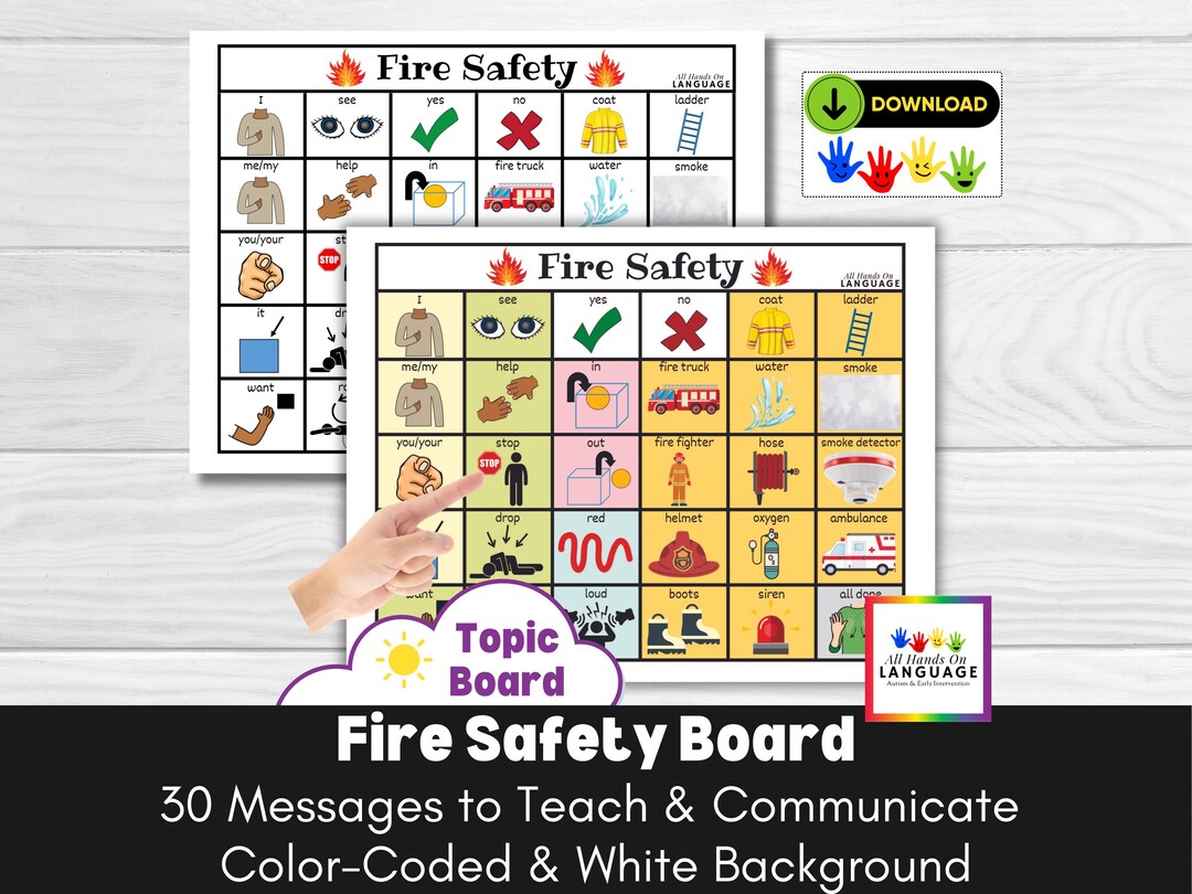 Fire Safety Topic Communication Board, 30 Message to Teach and Talk ...