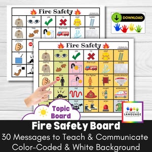 Fire Safety Topic Communication Board, 30 Message to Teach and Talk ...
