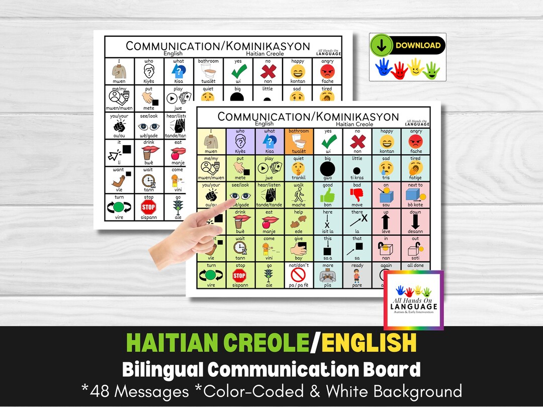 Bilingual Haitian Creole English Communication Board: AAC, ESL (PDF ...