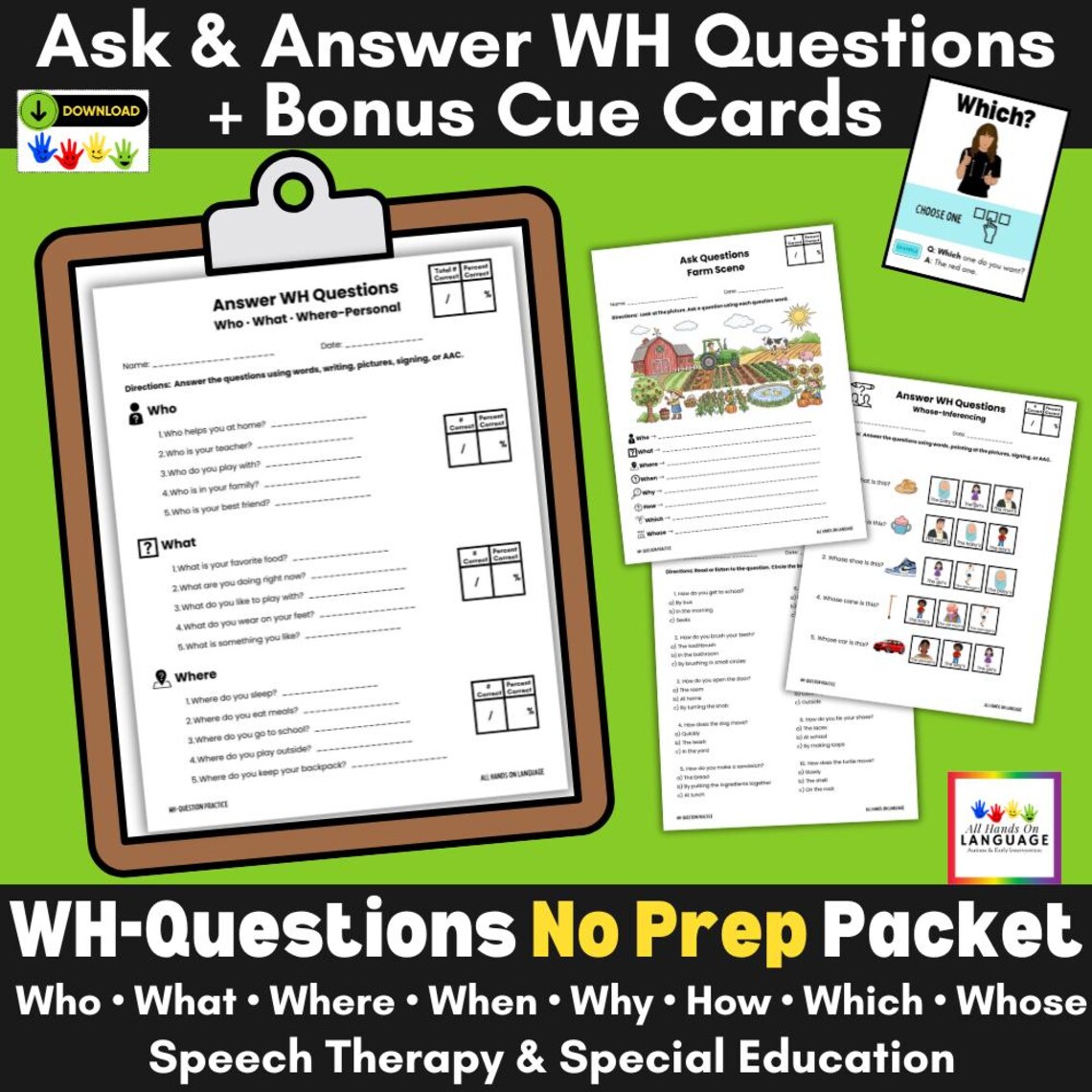 Wh-questions No Prep Packet | Who What Where When Why How Which Whose ...