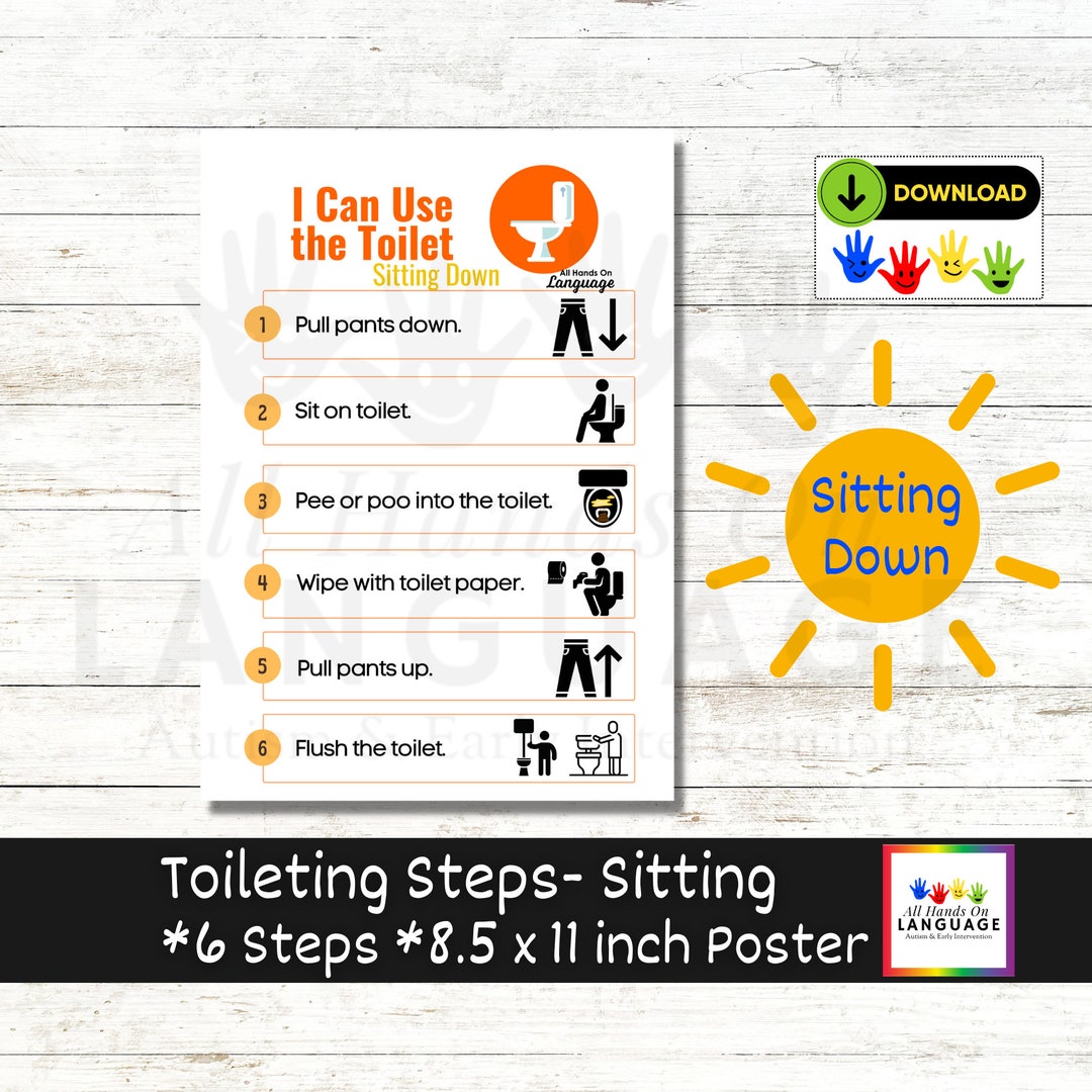 Toileting Sequence Chart, I Can Use the Toilet Sitting Down, 6-step ...