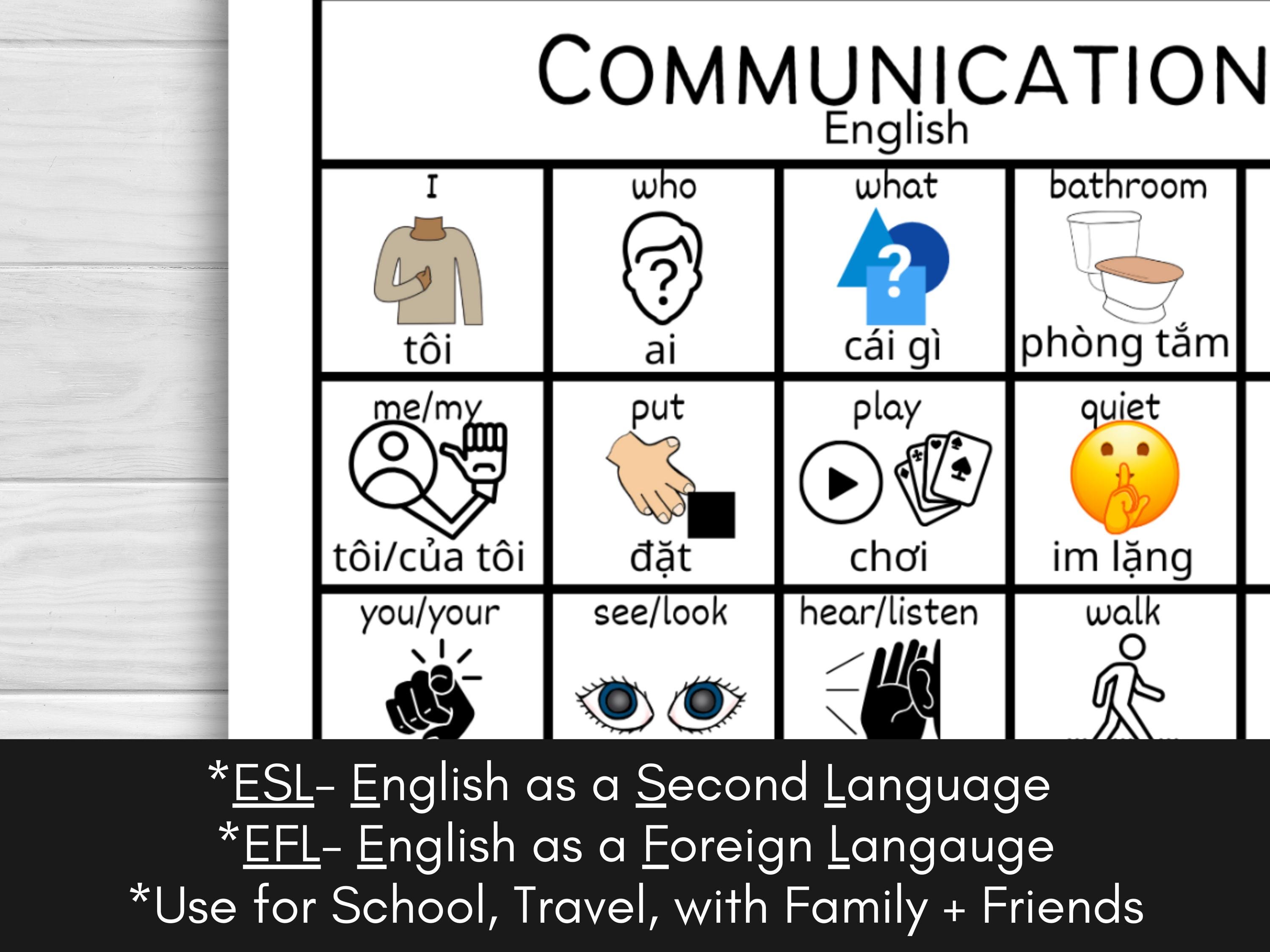 Bilingual Vietnamese English Communication Board: 48 AAC, ESL (PDF ...