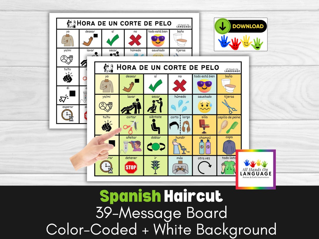 Spanish Haircut Communication Board, Aided Language, AAC, ASL, Non ...