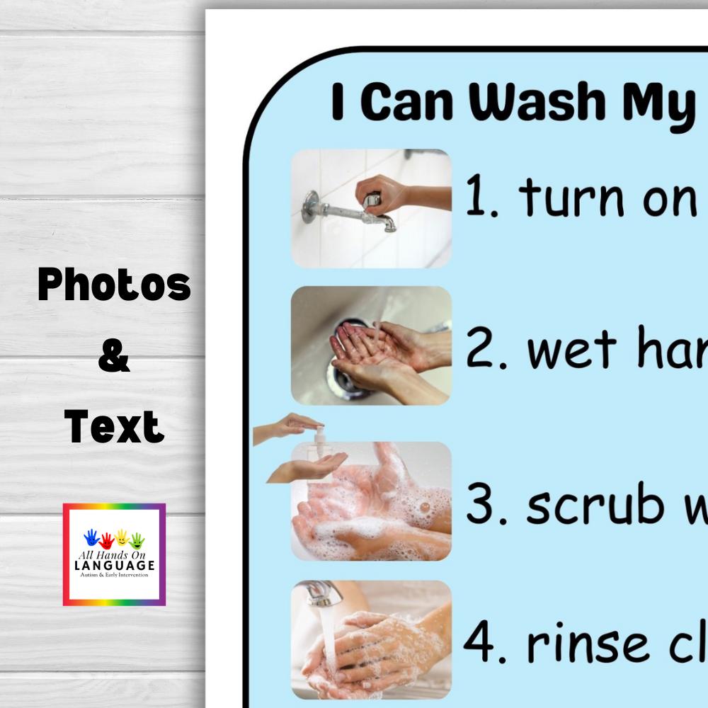 Hand Washing Sequence Chart, I Can Wash My Hands, 6-steps Text + Photos ...