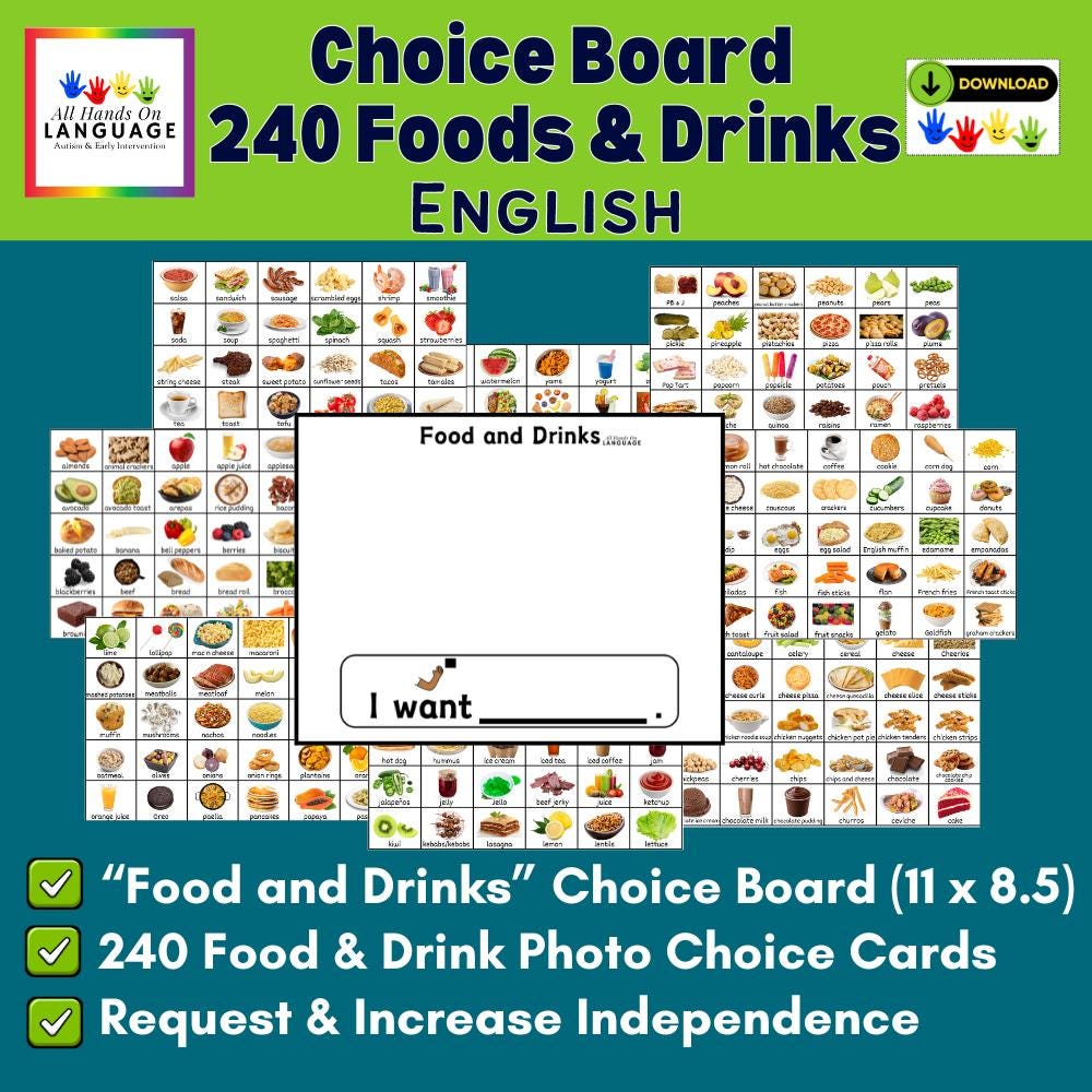 Food & Drink Choice Board: Autism Visual Aid, 240 Photo Cards (PDF ...