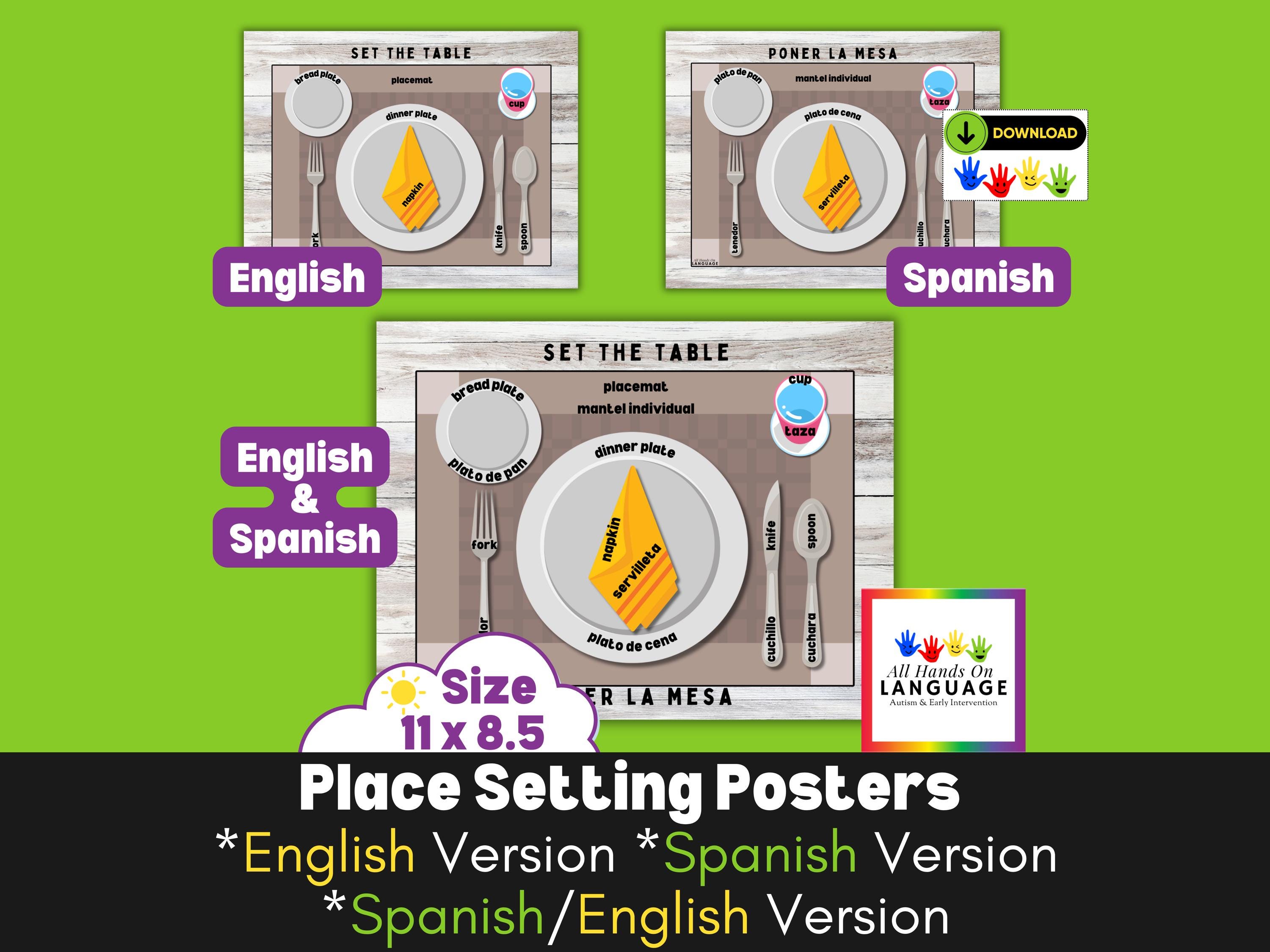 Table Setting Poster: English, Spanish, & Bilingual Versions (printable ...