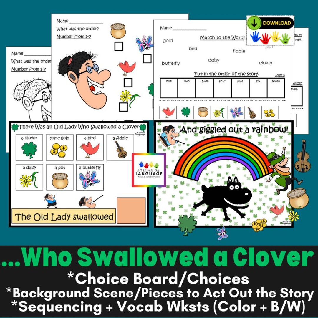Old Lady Who Swallowed a Clover Story Companion: Sequencing & Speech ...