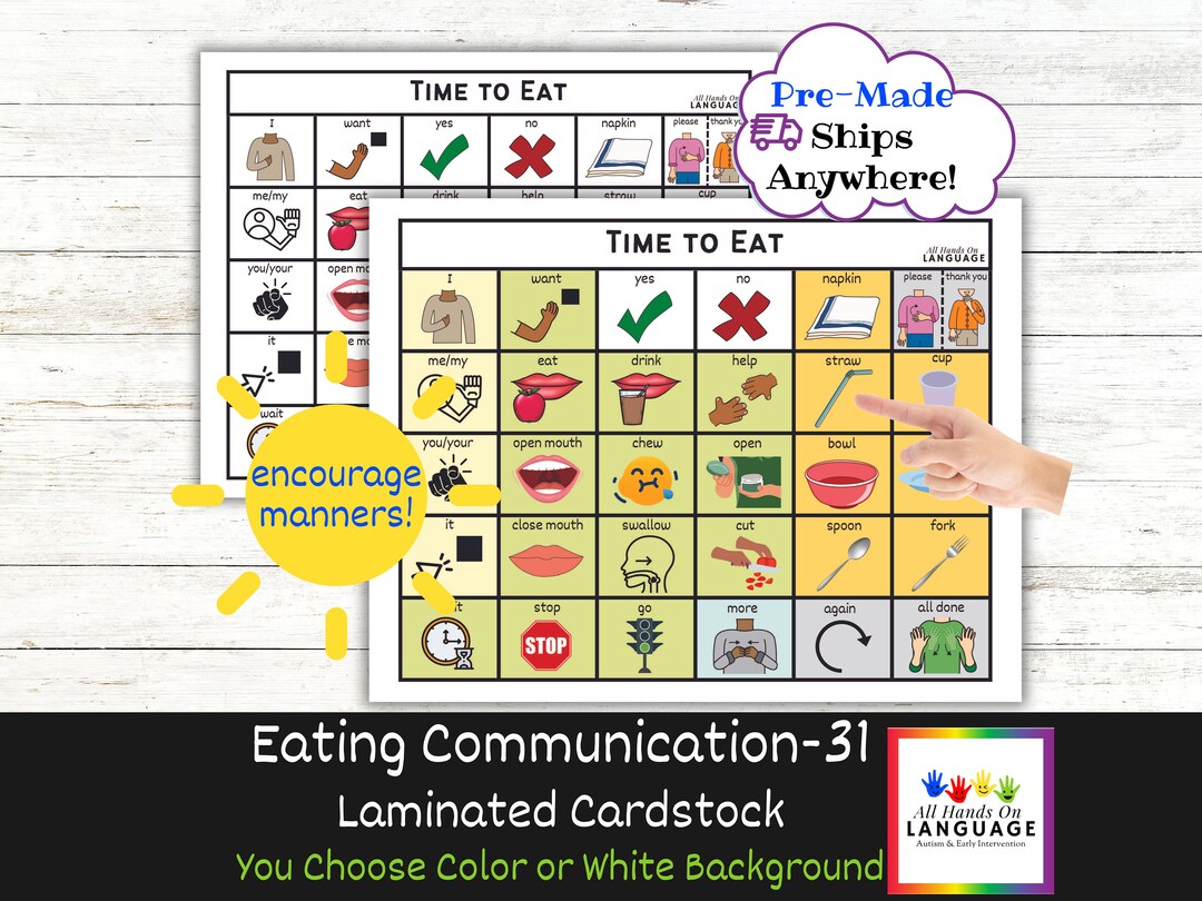Pre-made Time to Eat Communication Board 30, Color Coded Words, Aided ...