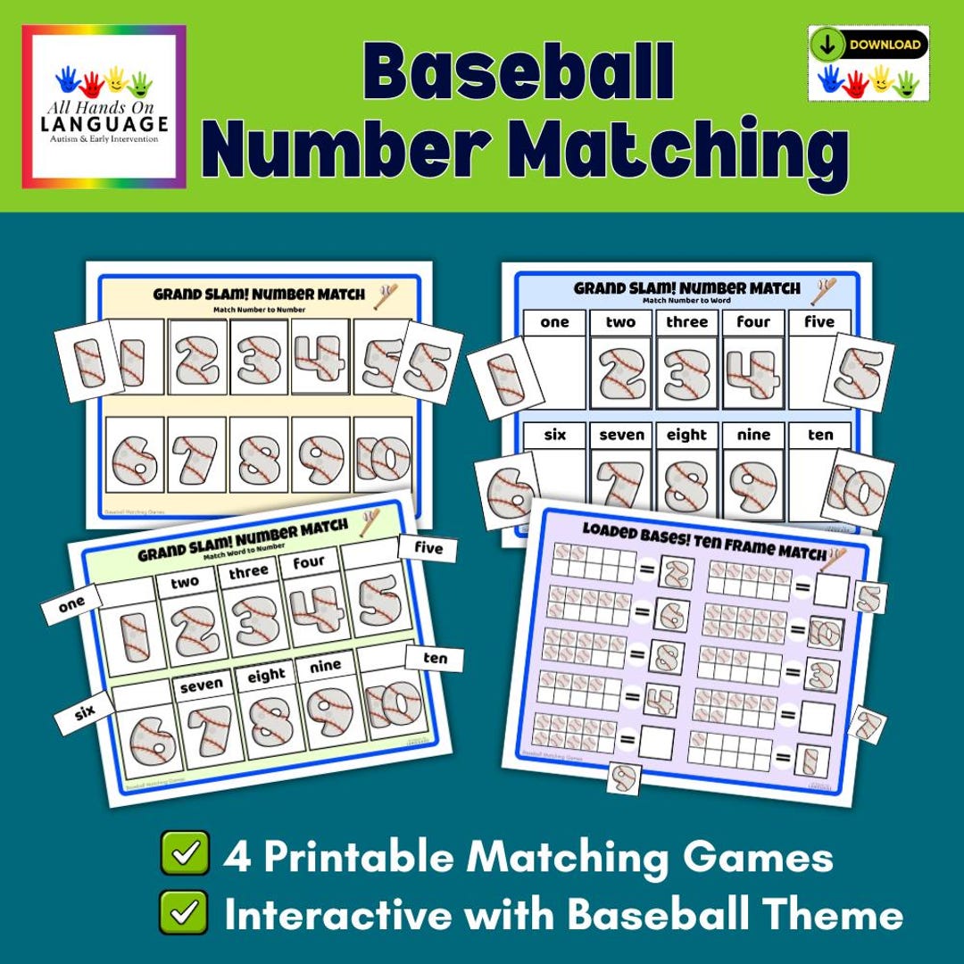 Baseball-themed Number Matching Activities | 4 Printable Games - Etsy