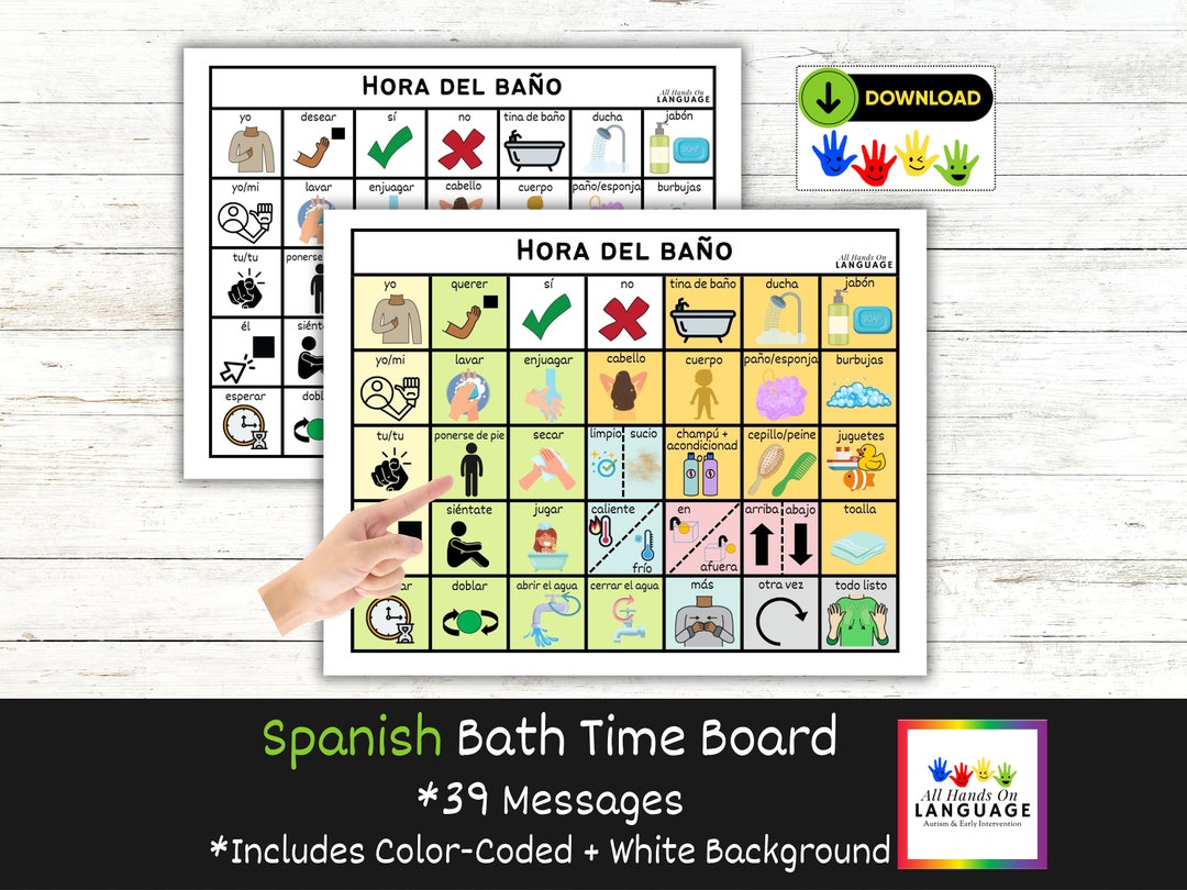 Spanish Bath Time Communication Board, Aided Language, AAC, ASL, Non ...