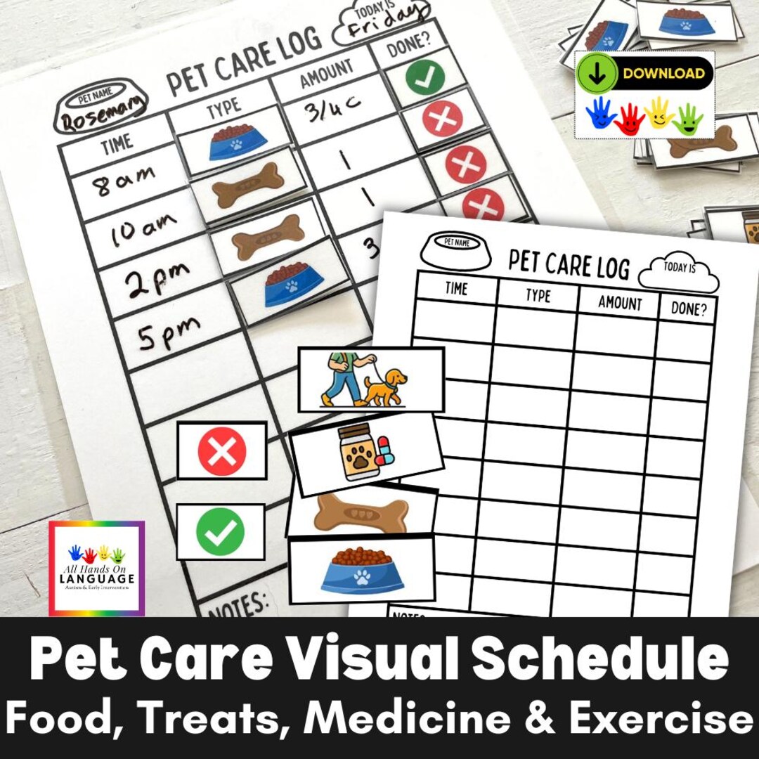 Pet Care Tracker: Visual Schedule for Food, Meds, Exercise (printable ...