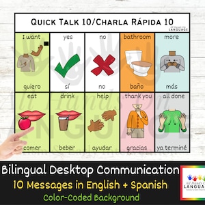 Bilingual Spanish English Communication Board Quick Talk 10, AAC, Non ...
