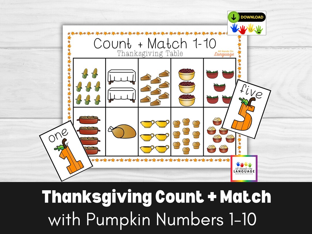 Thanksgiving Count and Match Activity With Pumpkin Numbers 1-10, Autism ...