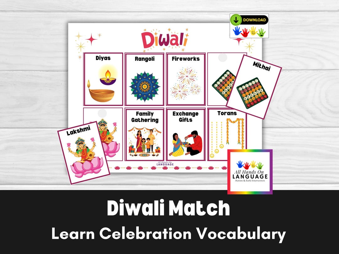 Diwali Vocabulary Matching Game: Holiday Traditions (printable PDF) - Etsy