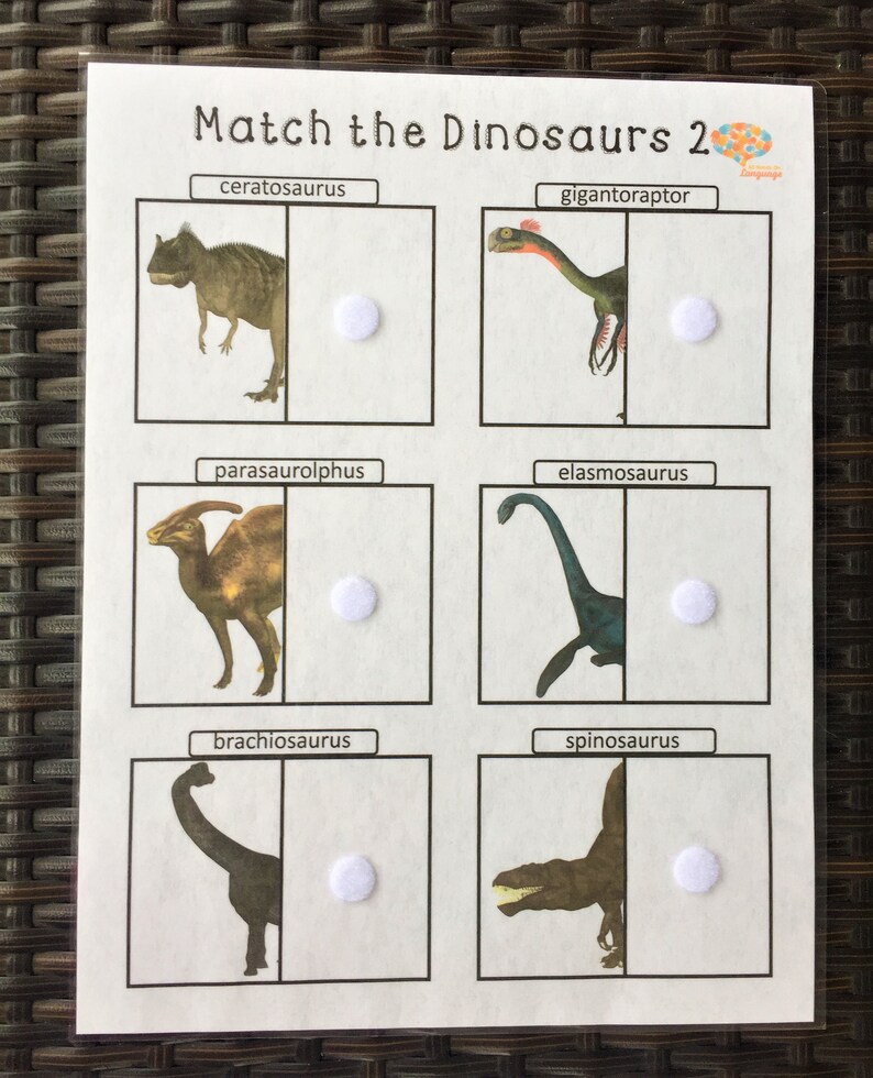 Match the Dinosaurs 2 Activity Front and Back Match the | Etsy