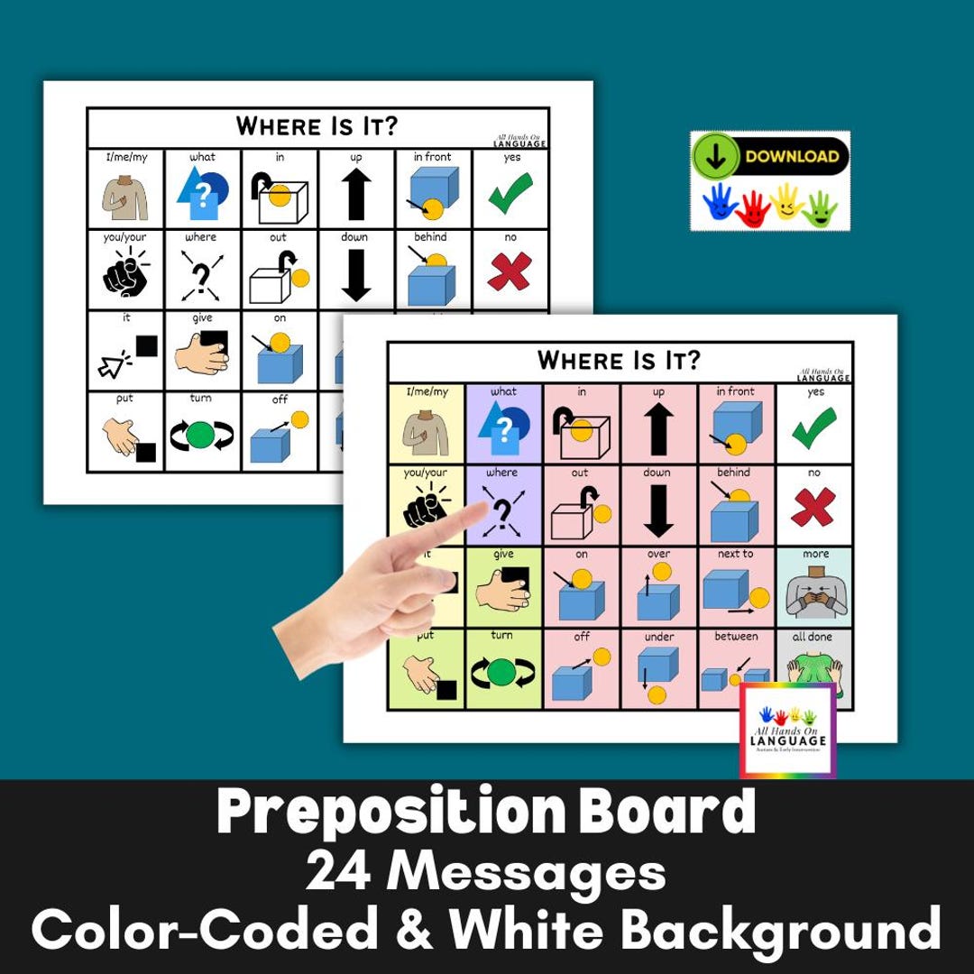 Preposition Communication Board: Visual Cues for Autism (PDF Printable ...