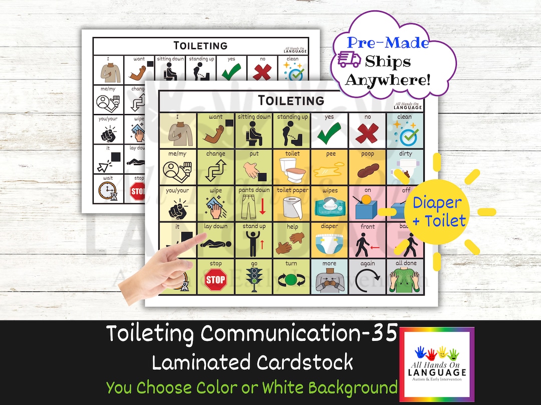 Pre-made Toileting Communication Board 35, Color Coded or White ...