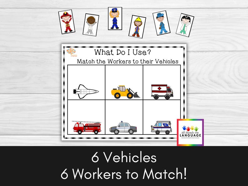 Community Helpers & Vehicles Matching Activity (printable PDF) - Etsy