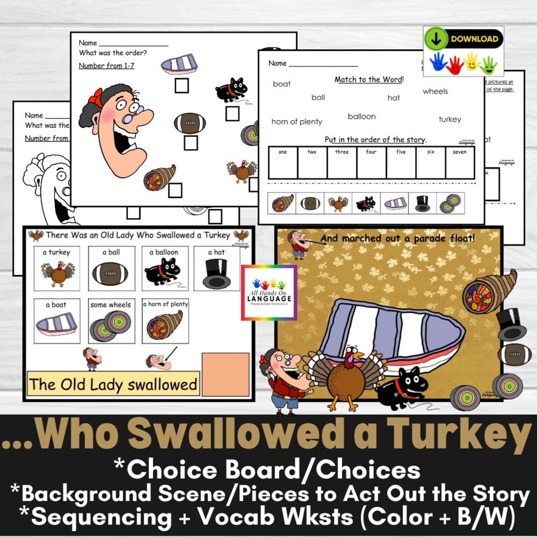 Old Lady Who Swallowed a Turkey Story Companion: Speech Therapy ...