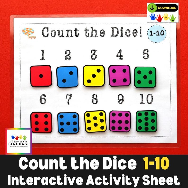 Dice Numbers 1-10 Count and Match Activity (PDF Printable) - Etsy