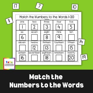 Numbers 1-20 Match the Number to the Word Activity, Numbers in Sequence ...