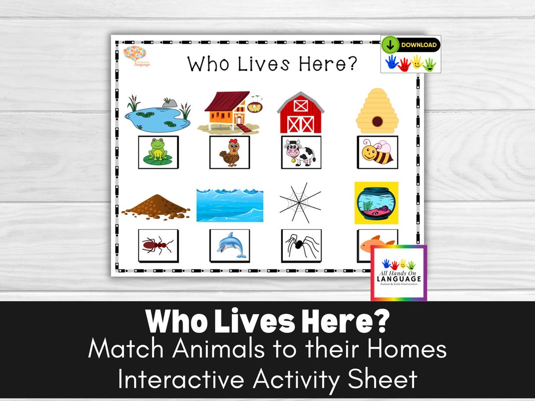 Animals and Homes Matching Activity, Who Lives Here? Associations ...